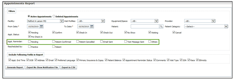 Generating Appointment Reminders Report