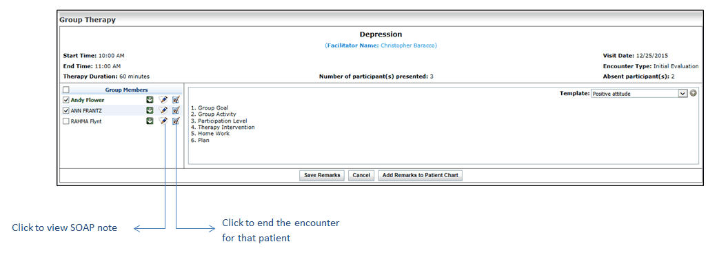 Viewing Encounter Notes / Ending Encounters from Group Therapy Session