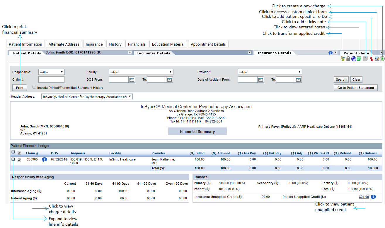 Viewing Patient Financials